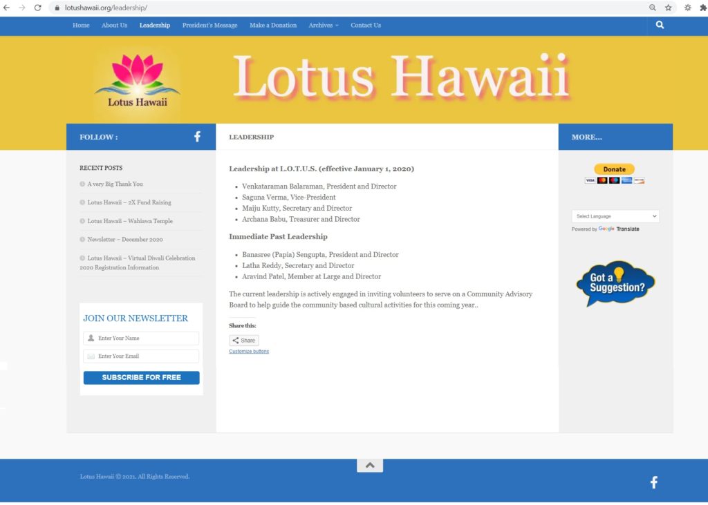 President’s Message – Lotus Hawaii